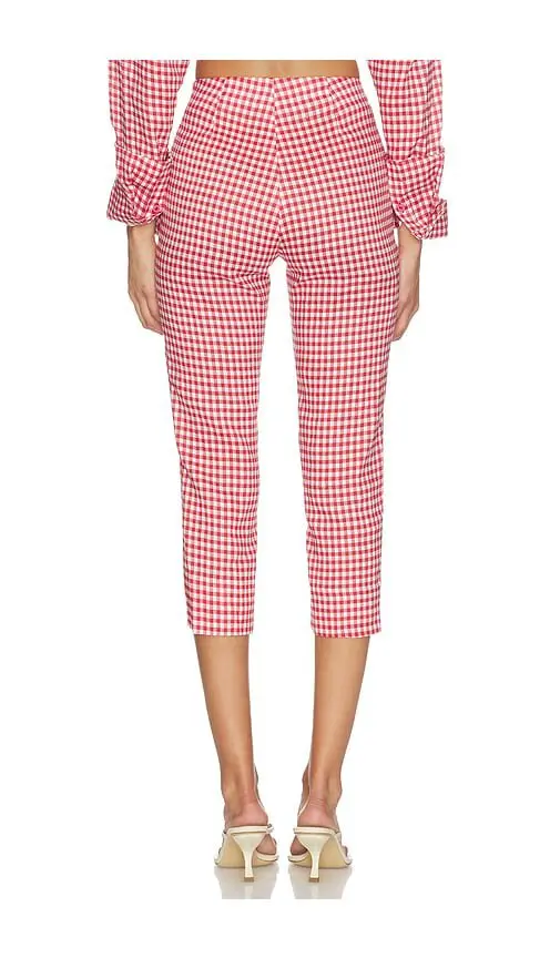 AEXAE Linen Capri Trousers In Gingham - Red