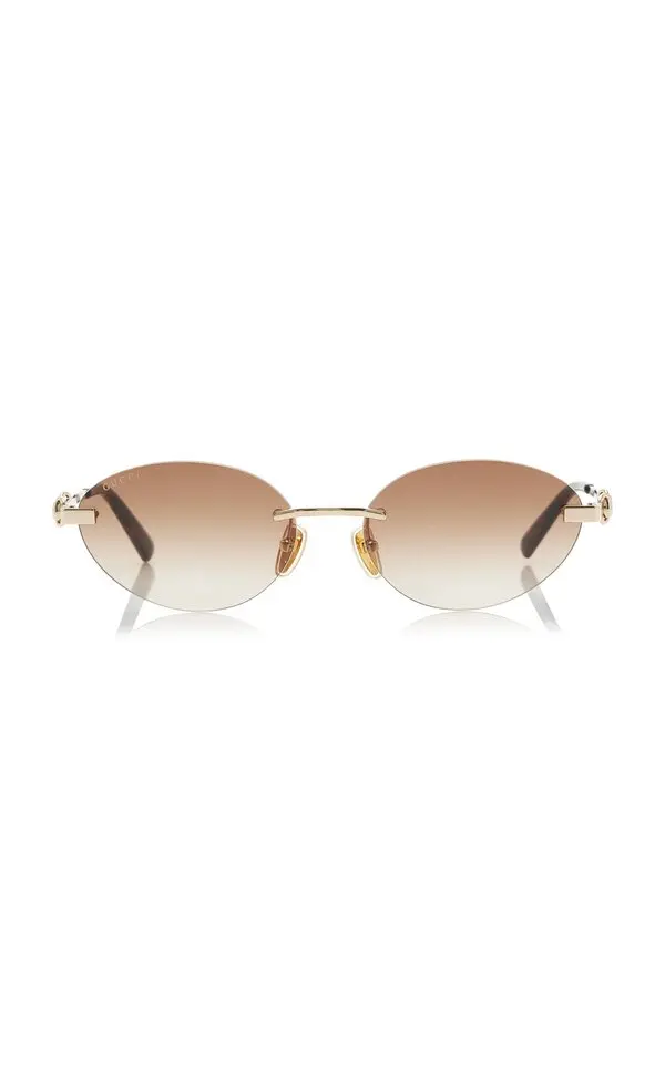 Gucci Rimless Round Frame Metal Sunglasses - Brown