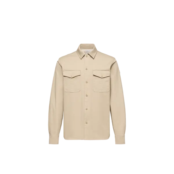 Moncler Cotton Blend Gabardine Long Sleeve Shirt - Beige