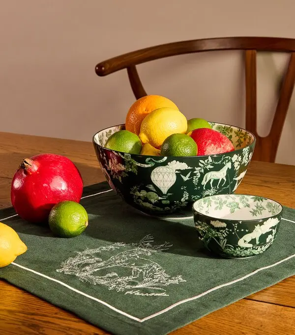 Harrods Fine Bone China Toile Bowl - Green