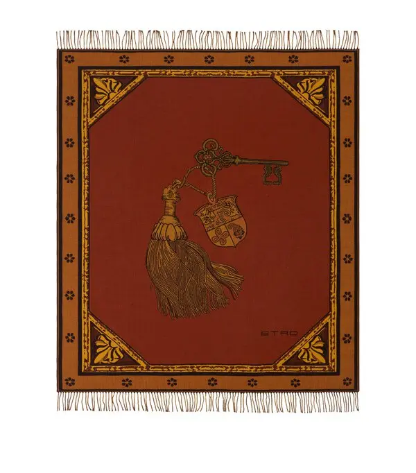 Etro Wool Fringed Herald Throw - Orange