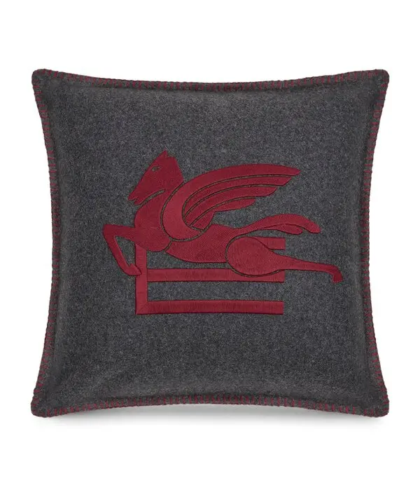 Etro Wool-blend Embroidered Ribot Cushion - Grey