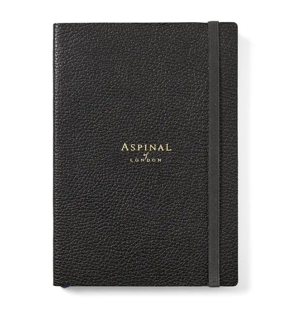 ASPINAL OF LONDON Grained Leather Bound A5 Notebook - Black