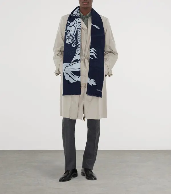 Burberry Wool Wide Ekd Scarf - Blue