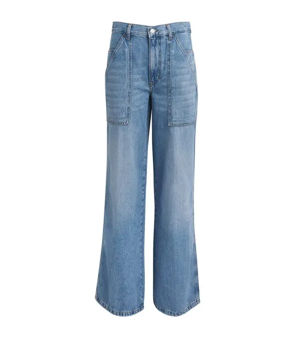 Sandro Wide-leg Jeans With Cargo Pockets - Blue