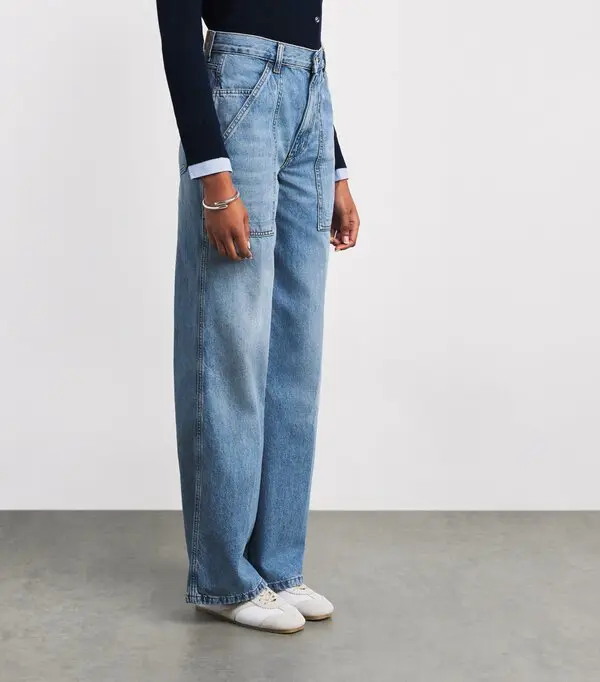 Sandro Wide-leg Jeans With Cargo Pockets - Blue