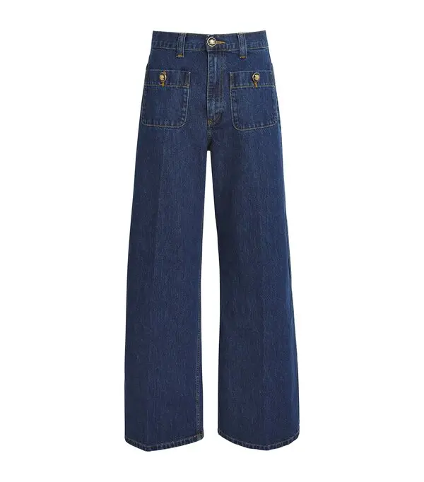 Sandro Wide-leg Jeans With Buttoned Pockets - Blue