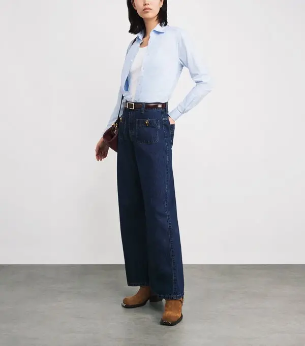 Sandro Wide-leg Jeans With Buttoned Pockets - Blue