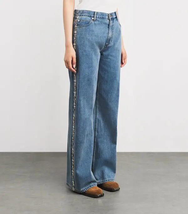 Sandro Embellished Wide Leg Jeans