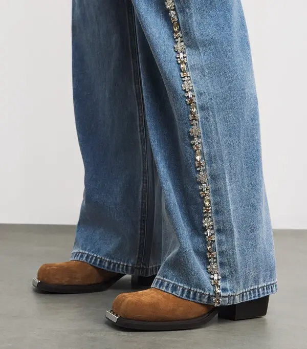 Sandro Embellished Wide Leg Jeans