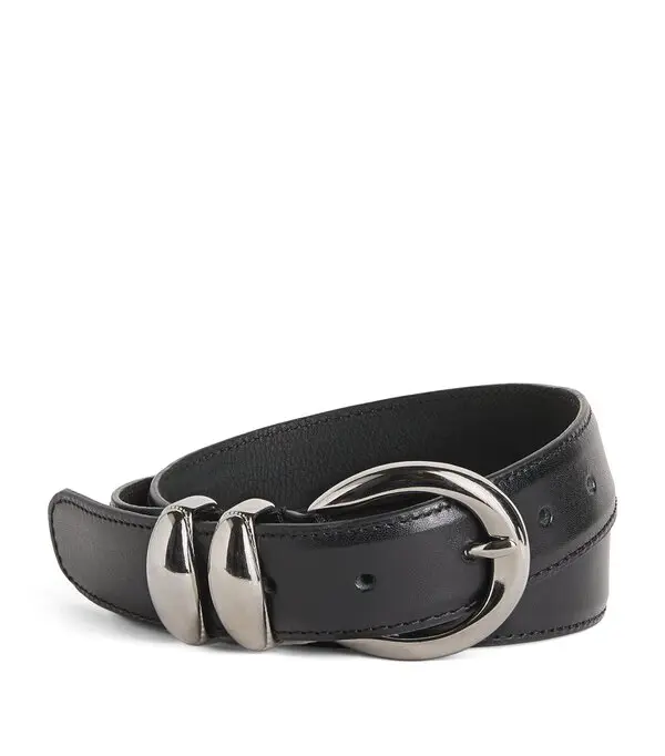 Sandro Leather Belt With Silver-tone Hardware - Black