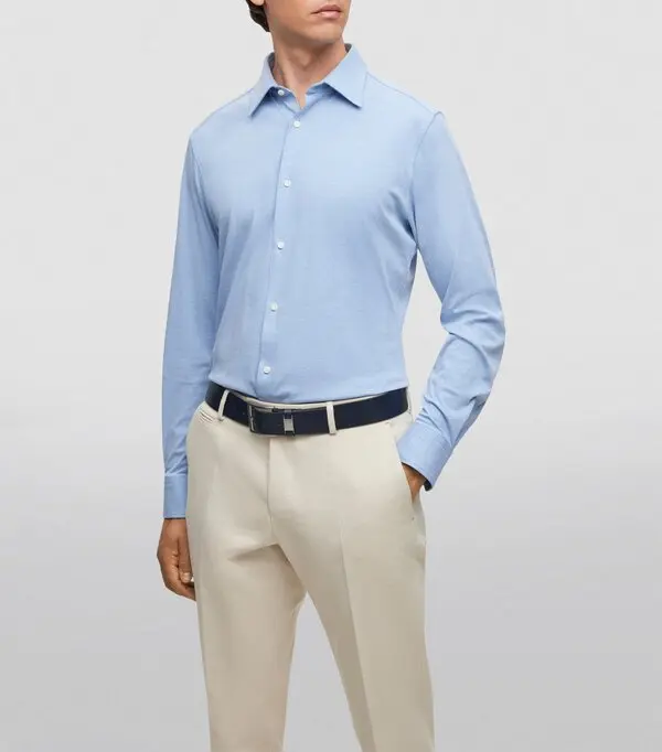 BOSS Stretch-cotton Slim Shirt - Blue