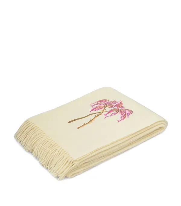 Loretta Caponi Virgin Wool Pink Palm Throw - Neutral
