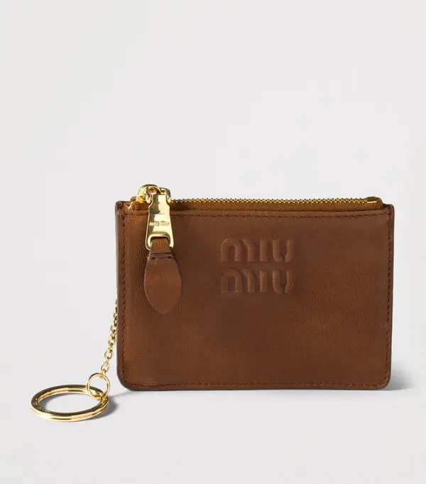 Miu Miu Nappa Leather Embossed Card Holder - Brown