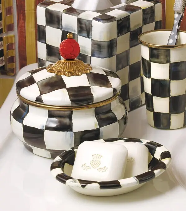 MACKENZIE-CHILDS Courtly Check Squashed Pot - Black