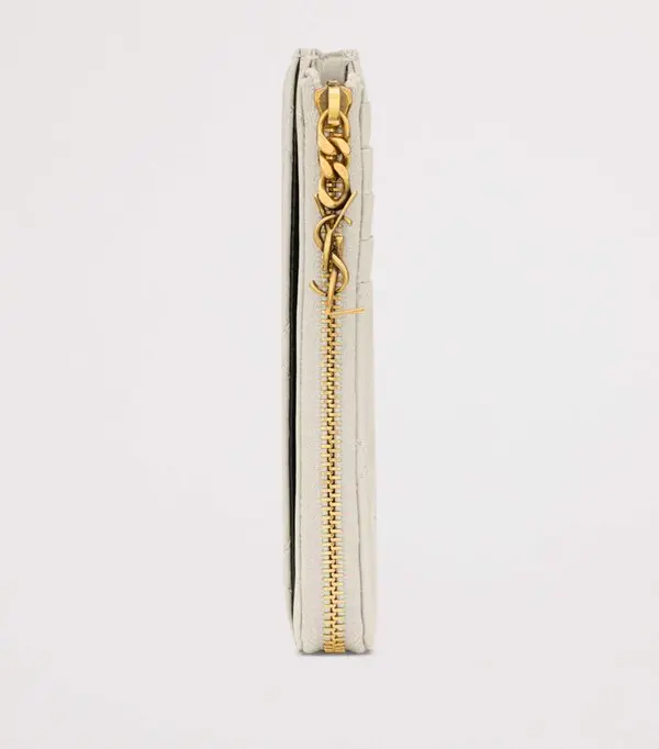 Saint Laurent Matelassé Zip-up Card Holder - White