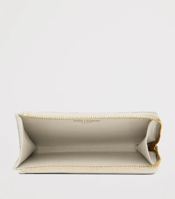 Saint Laurent Matelassé Zip-up Card Holder - White