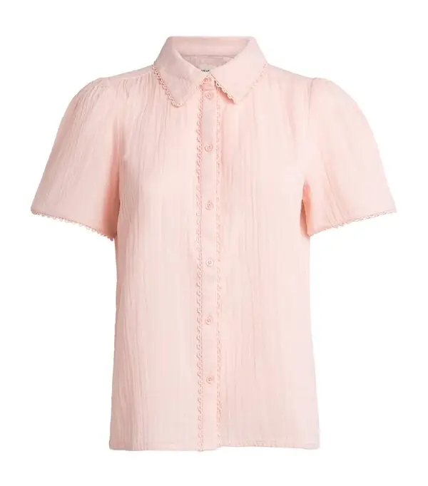 ME+EM Cotton Cheesecloth Blouse With Lace Trim - Pink