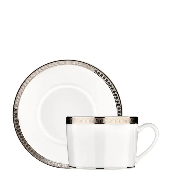 Christofle Malmaison Platinum Tea Cup And Saucer - Silver