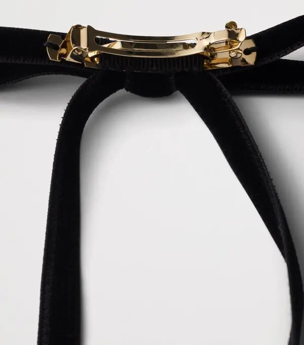 Prada Velvet Bow Hair Clip With Gold Tone Logo Detail
