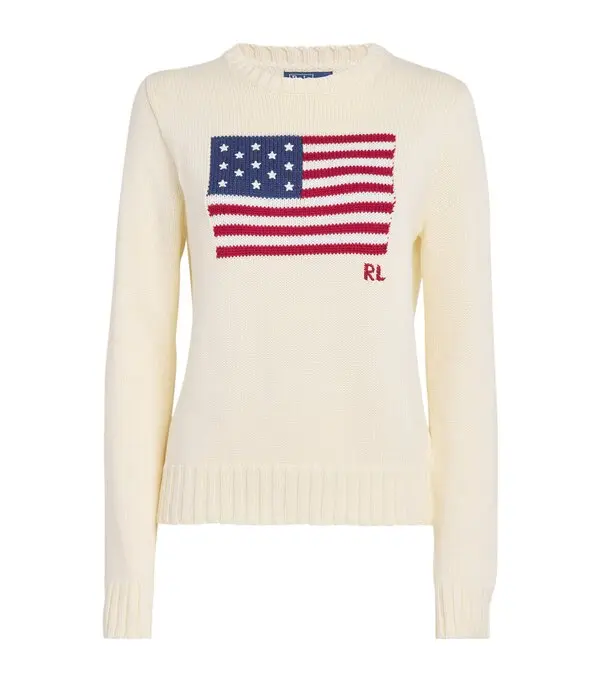 Polo Ralph Lauren Cotton American Flag Sweater - Ivory