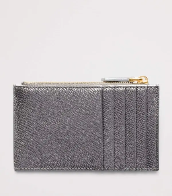 Prada Saffiano Leather Zip-up Card Holder - Metallic