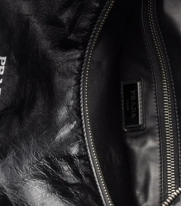 Prada Antiqued Leather Cross-body Bag - Black