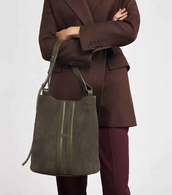 Harrods X Tusting Suede H Tote Bag - Green