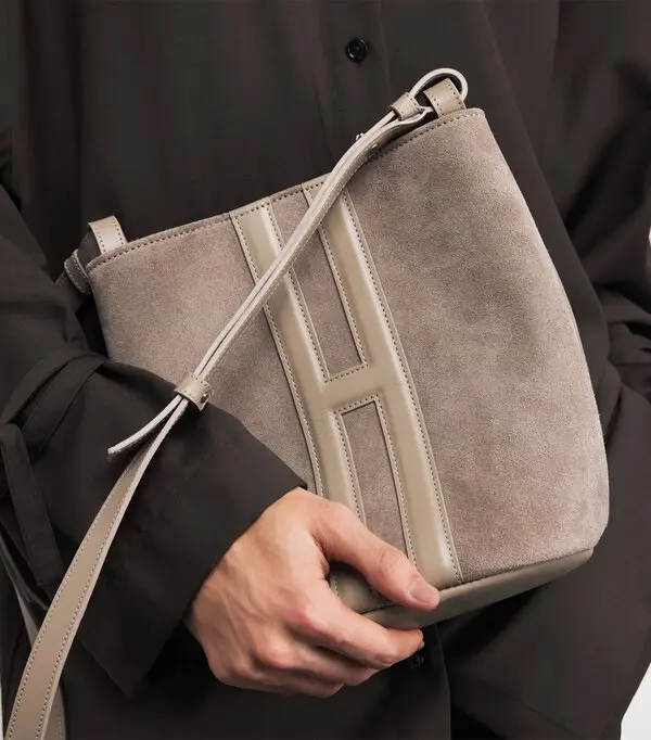 Harrods Medium Suede H Cross-body Bag - Neutral