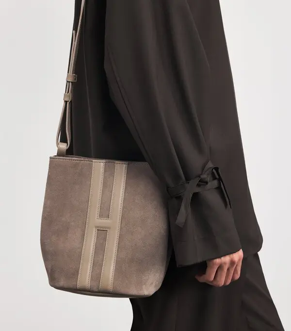 Harrods Medium Suede H Cross-body Bag - Neutral