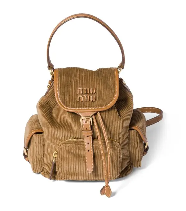 Miu Miu Corduroy Leather-trimmed Backpack