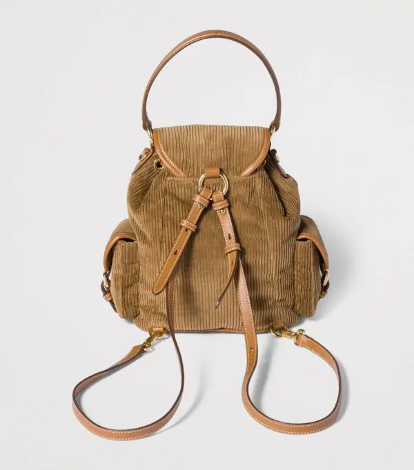 Miu Miu Corduroy Leather-trimmed Backpack