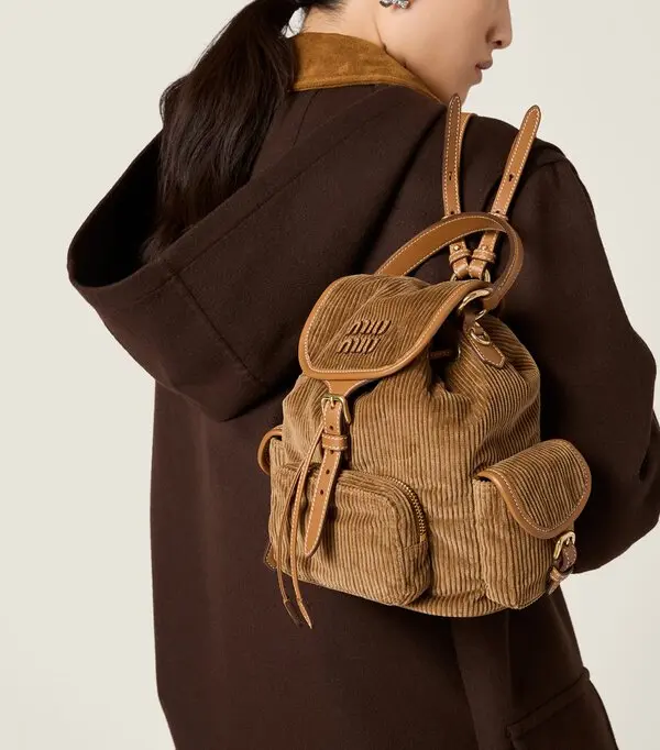 Miu Miu Corduroy Leather-trimmed Backpack