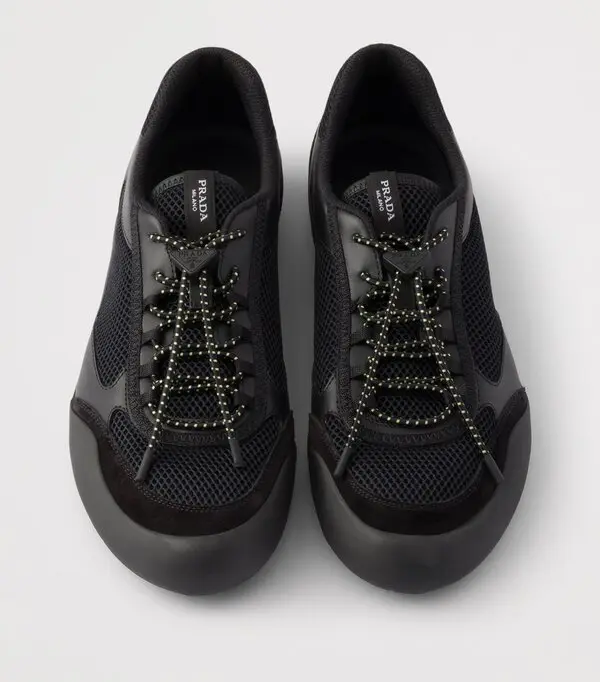 Prada Speedrock Leather And Mesh Sneakers - Black