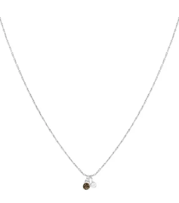 ASTRID & MIYU Rhodium-plated Charm Necklace With Diamond And Smoky Quartz - Silver
