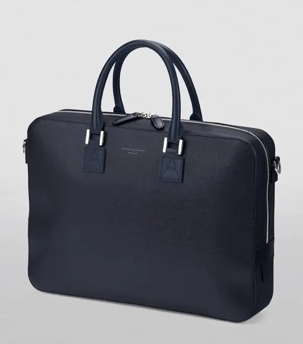 ASPINAL OF LONDON Saffiano Leather Briefcase Bag - Navy