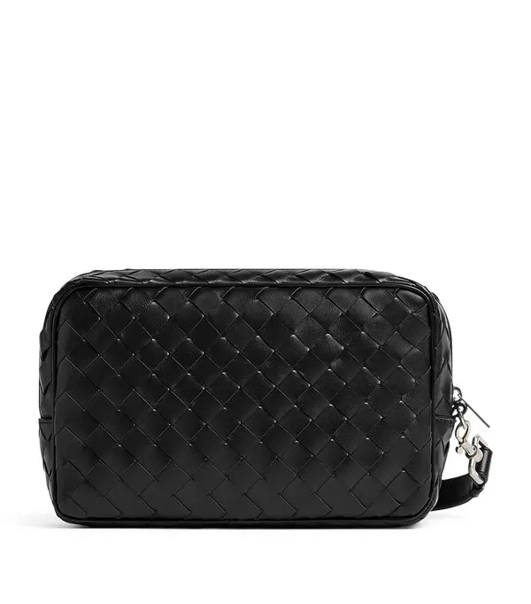 Bottega Veneta Leather Intrecciato Wash Bag - Grey