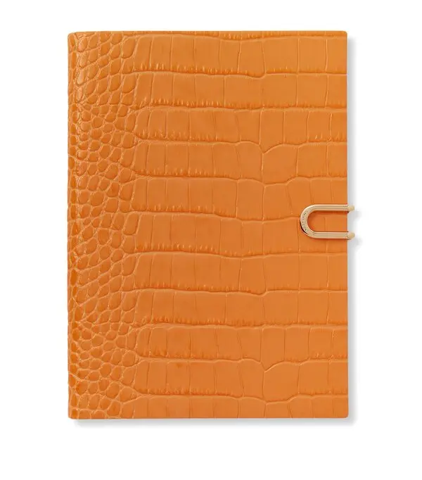 Smythson Mara Leather Croc-embossed Soho Notebook - Orange