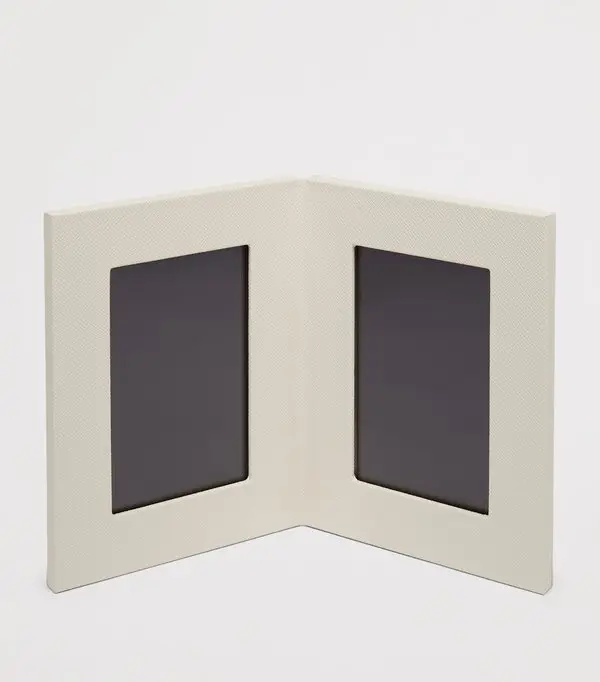 Smythson Calfskin Panama Double Frame - Ivory