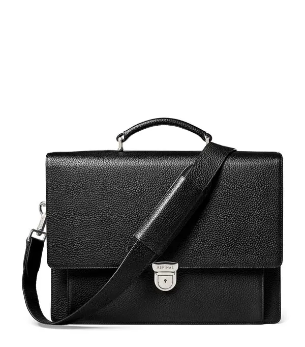 ASPINAL OF LONDON Textured Leather City Laptop Briefcase - Black