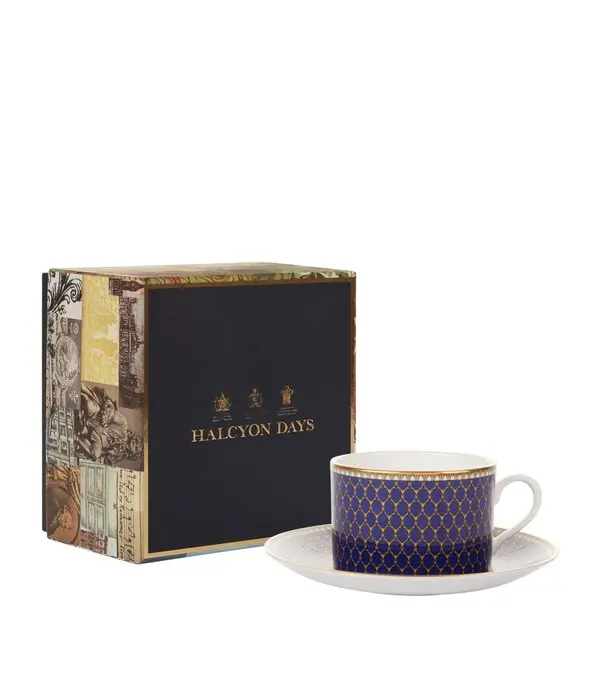 Halcyon Days Antler Trellis Teacup And Saucer - Blue
