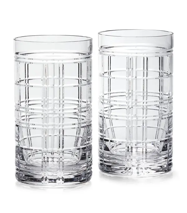 Ralph Lauren Hudson Plaid Highball Glasses - Clear
