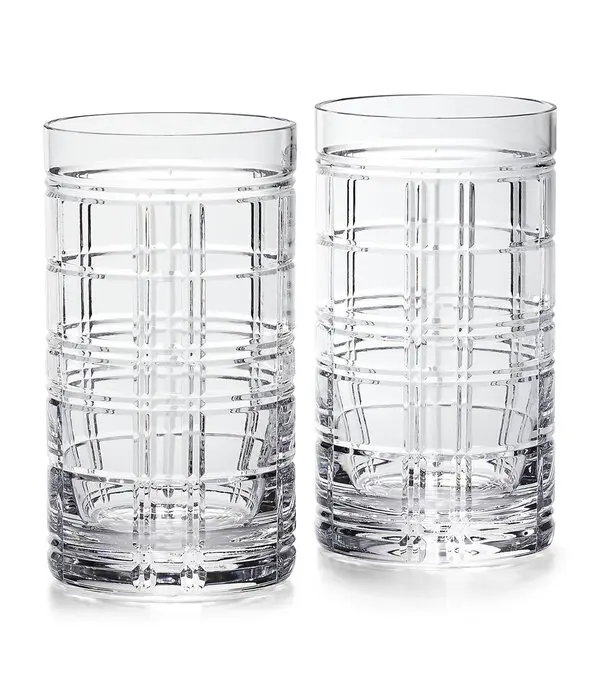 Ralph Lauren Hudson Plaid Highball Glasses - Clear