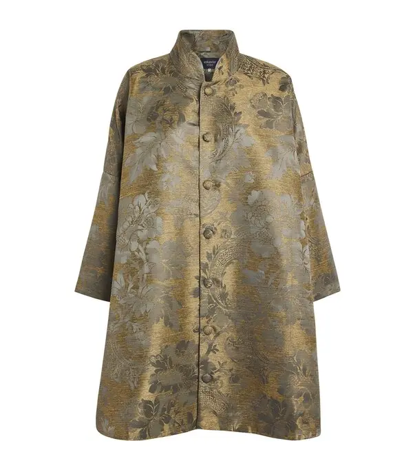 Eskandar Jacquard Stand Collar Coat - Green