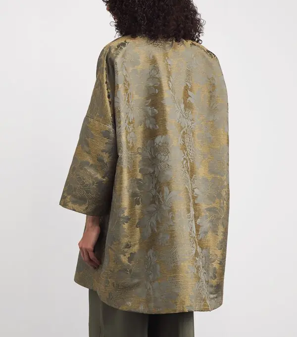Eskandar Jacquard Stand Collar Coat - Green