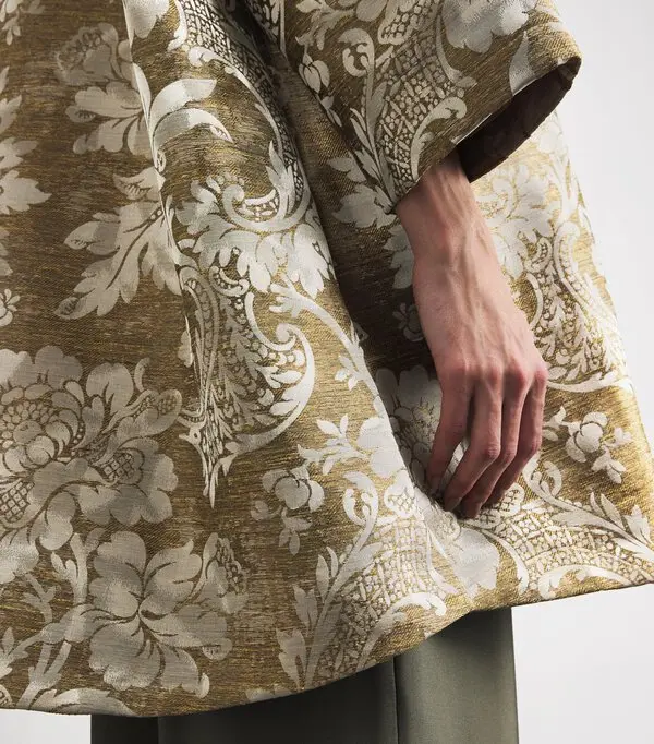 Eskandar Jacquard Stand-collar Coat - Neutral