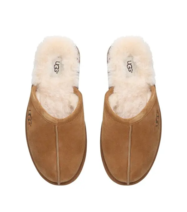 UGG Suede Sheepskin Lined Scuff Slippers - Brown