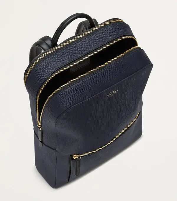 Smythson Leather Panama Backpack - Blue