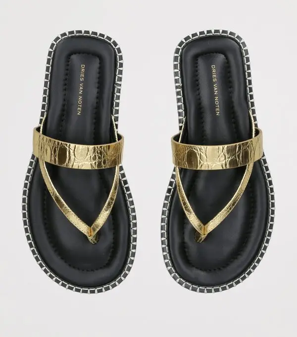Dries Van Noten Metallic Calfskin Contrast Sandals