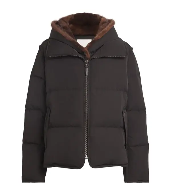 YVES SALOMON Down & Mink Technical Puffer Jacket - Black
